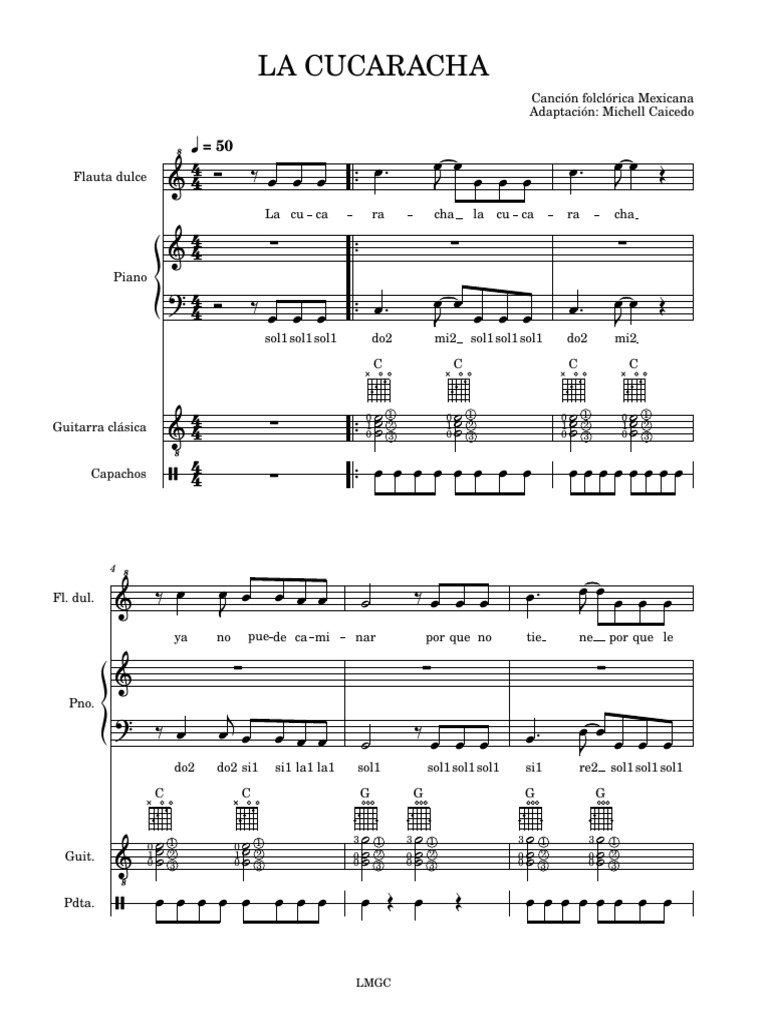 Partitura de La Cucaracha en Flauta | PDF
