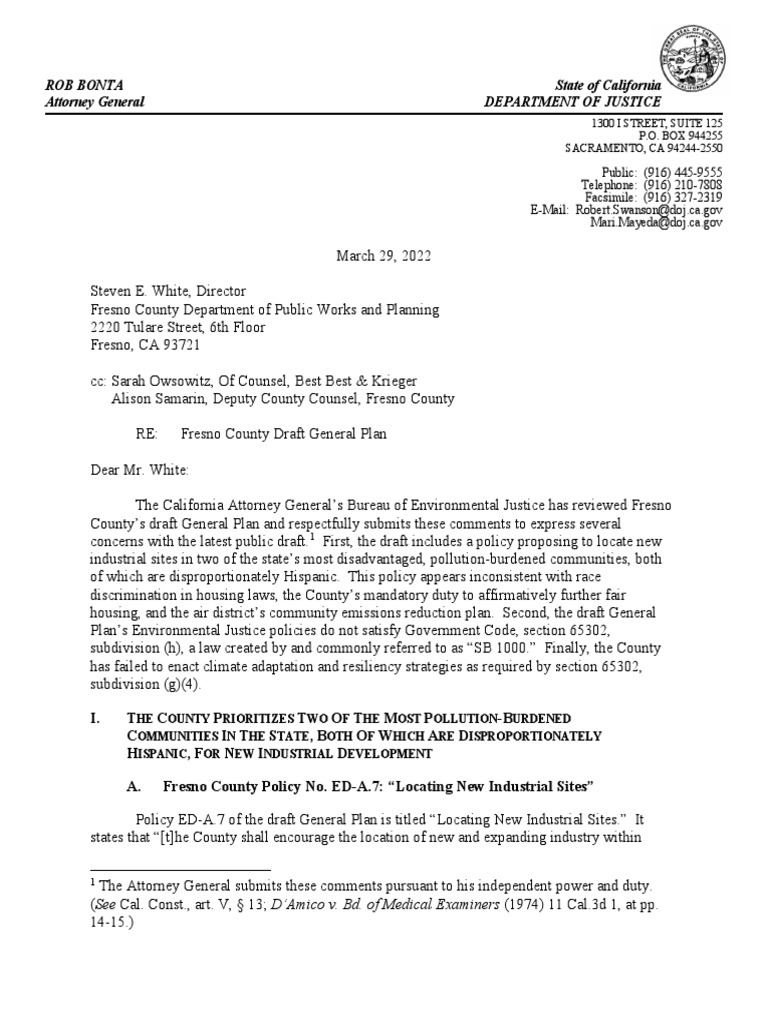 Final Fresno County GP Letter | PDF | Climate Resilience | Air Pollution