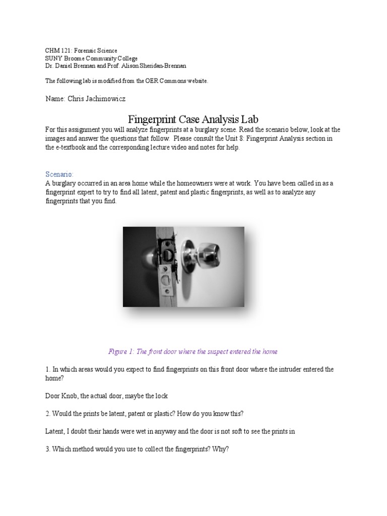 Fingerprint Case Analysis Lab: Name: Chris Jachimowicz | PDF ...