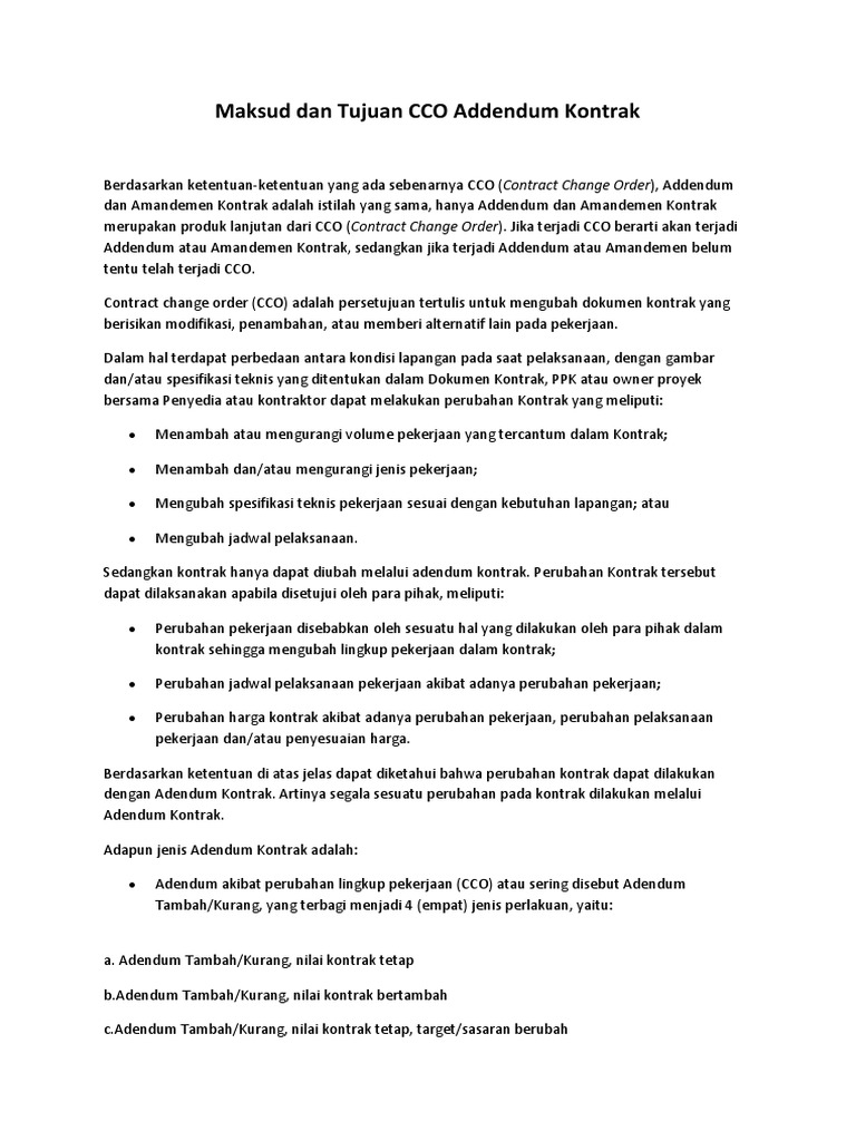Maksud Dan Tujuan CCO Addendum Kontrak | PDF
