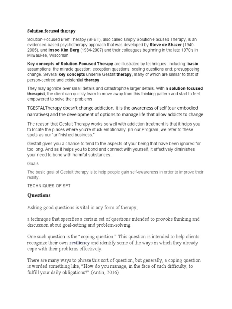 Solution Focused Therapy | PDF | Psychotherapy | Psychology