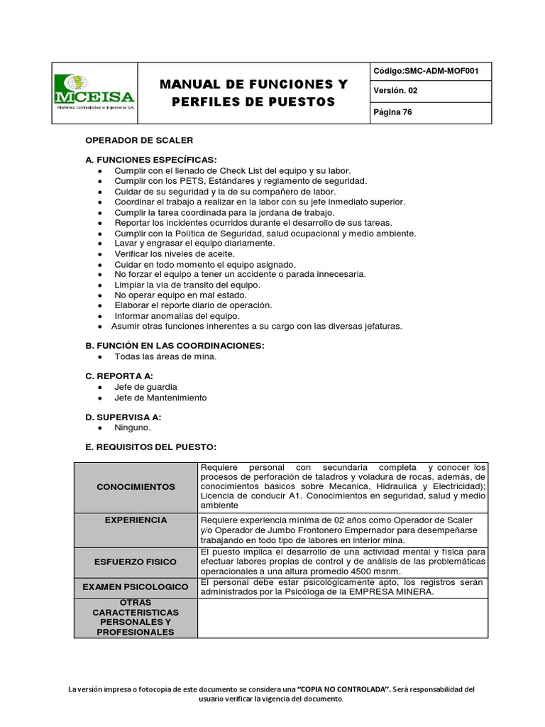 Operador de Scaler | PDF | Seguridad y salud ocupacional