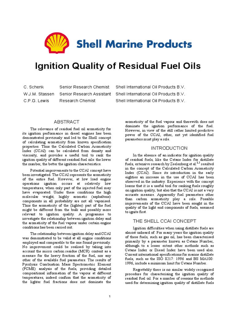 Ignition Quality of Residual Fuel Oils | PDF | Combustion | Fuel Oil