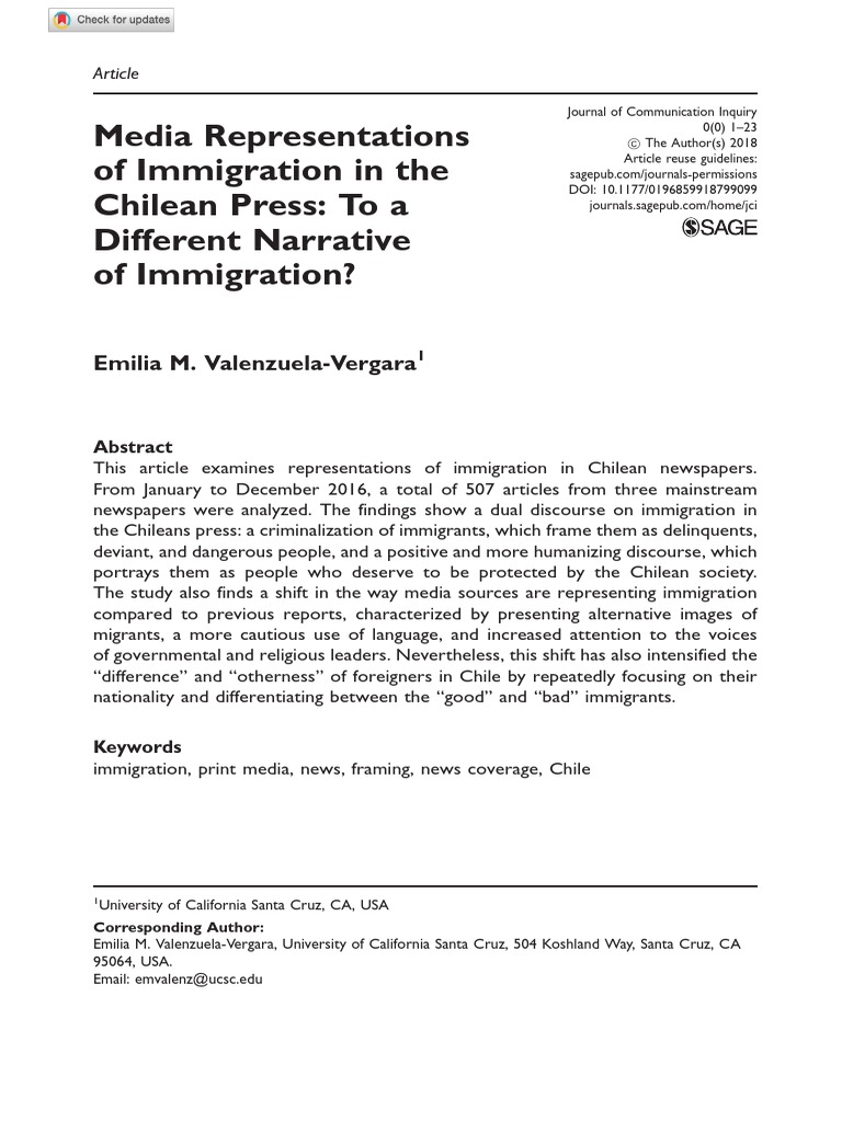 Immigration Narratives in Chilean Media | PDF | News | Immigration
