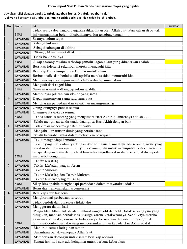 Soal Pai | PDF | Seni & Disiplin Bahasa