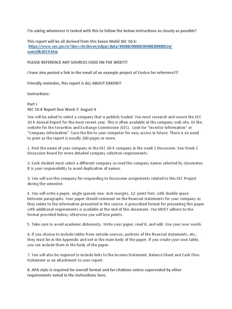 Exxon Mobil SEC 10-K Report Instructions | PDF | Form 10 K | U.S ...