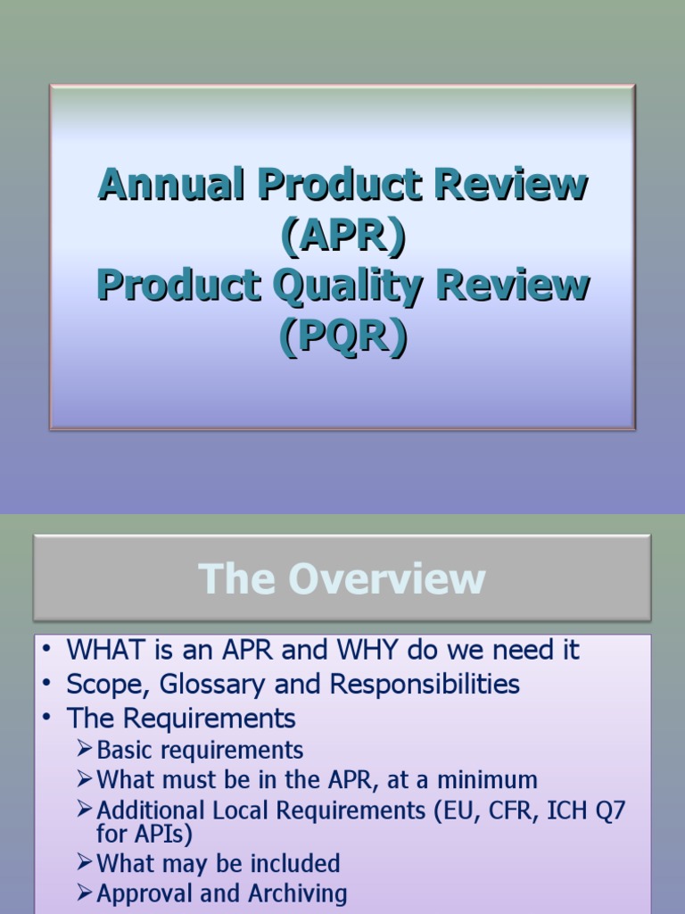 Annual Product Review (APR) Product Quality Review (PQR) | PDF ...