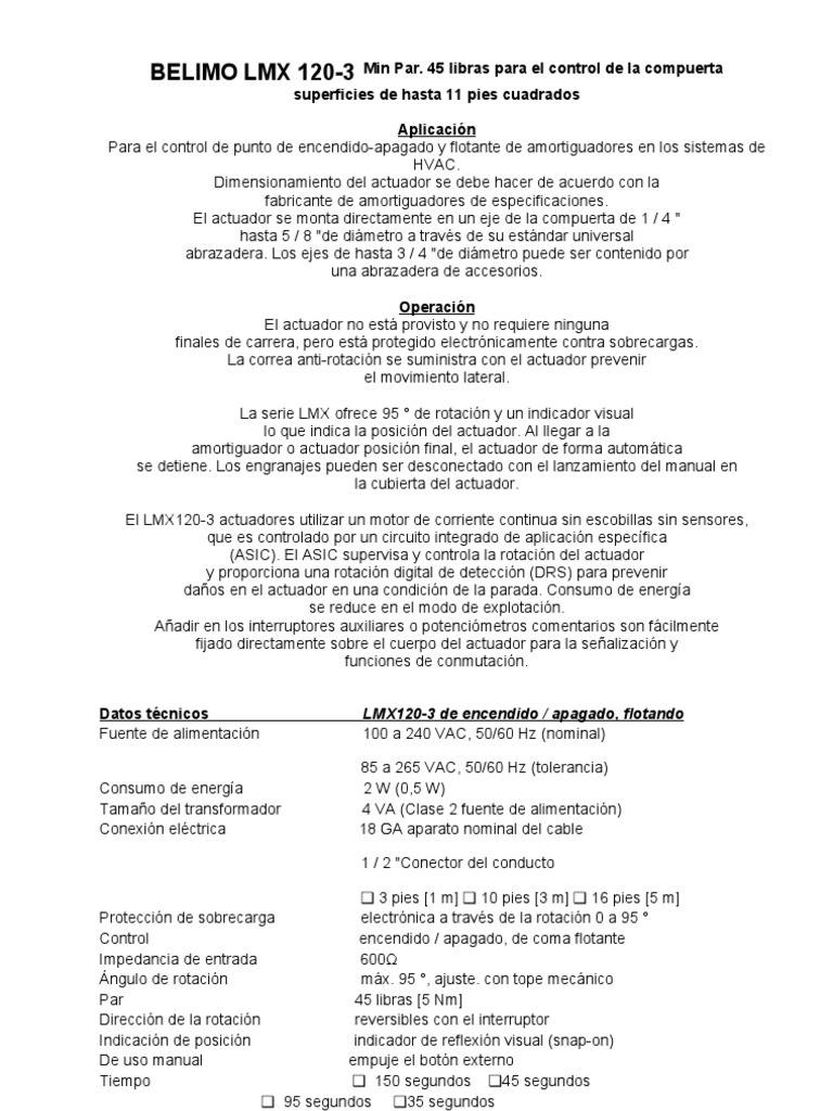 Belimo LMX 120-3 | PDF | Solenoide | Eje