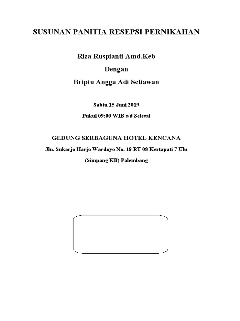 Susunan Panitia Resepsi Pernikahan Riza Angga | PDF
