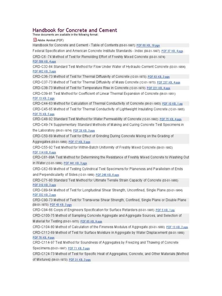 Handbook For Concrete and Cement: These Documents Are Available in The ...