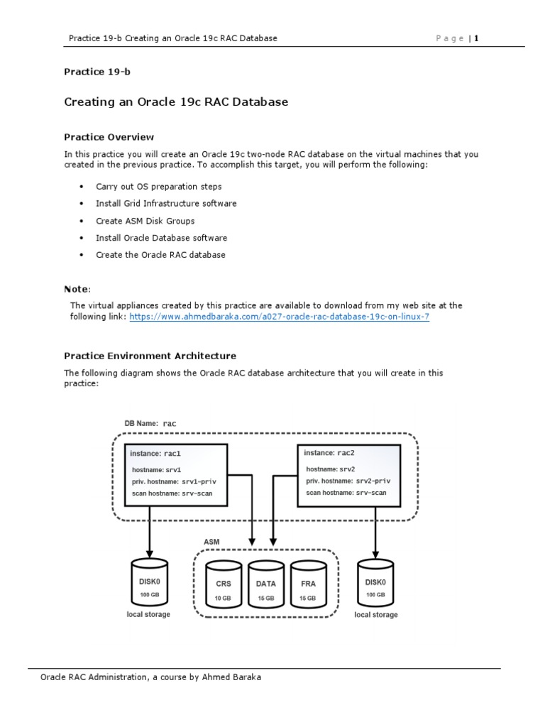 Creating An Oracle 19c RAC Database: Practice 19-b | PDF | Databases | Computer Cluster