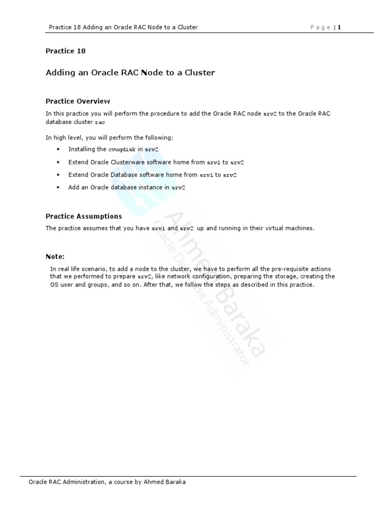 Adding An Oracle RAC Node To A Cluster: Practice 18 | PDF | Computer Cluster | Databases