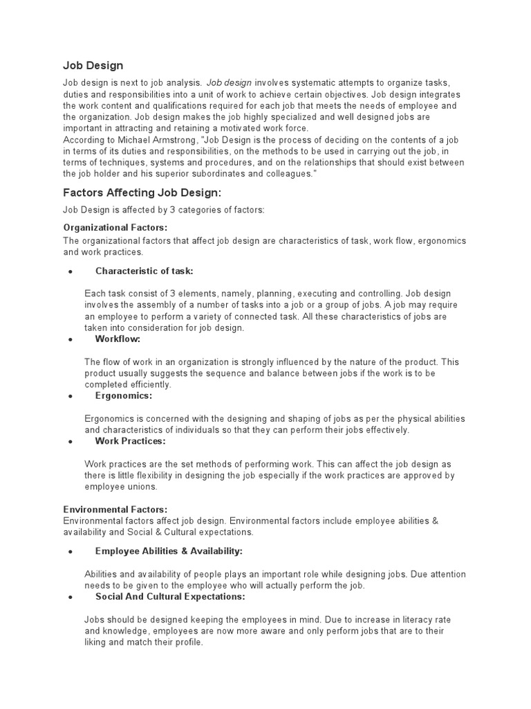 Understanding Job Design Factors and Techniques | PDF | Human Factors ...