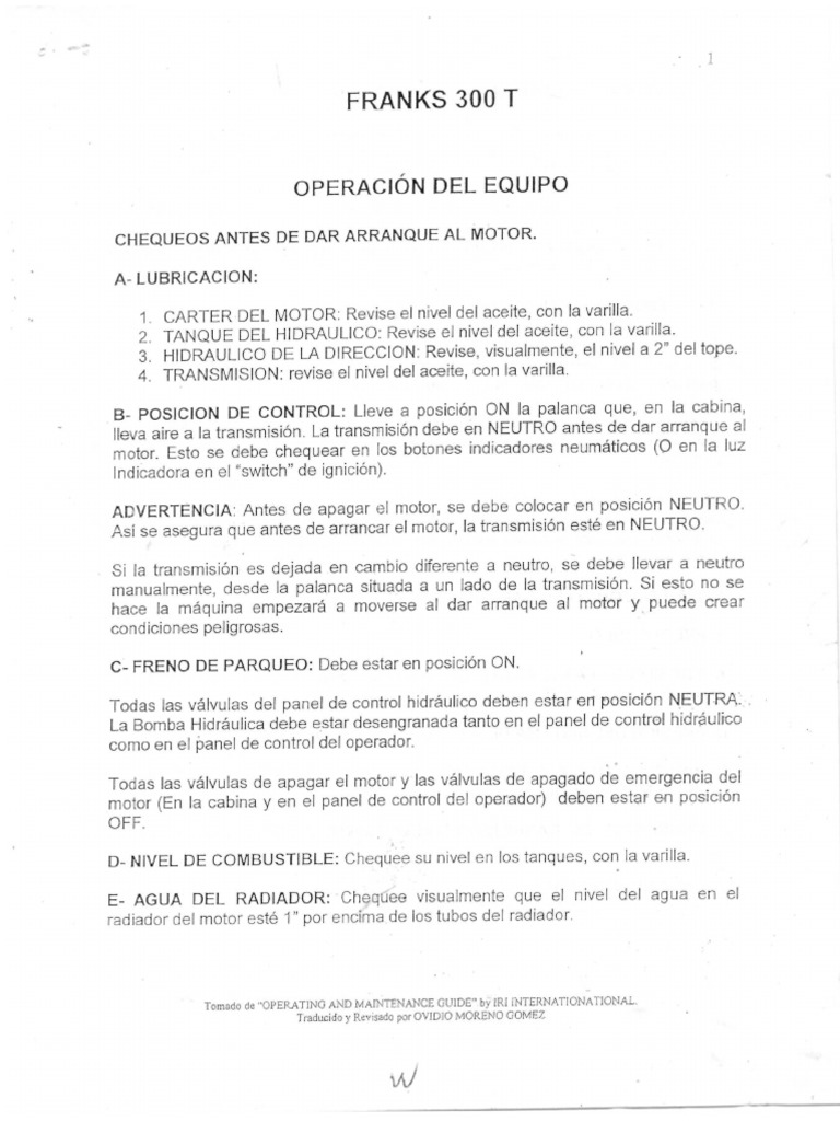 Manual Franks 300 T (Operacion & Mantenimiento) | PDF