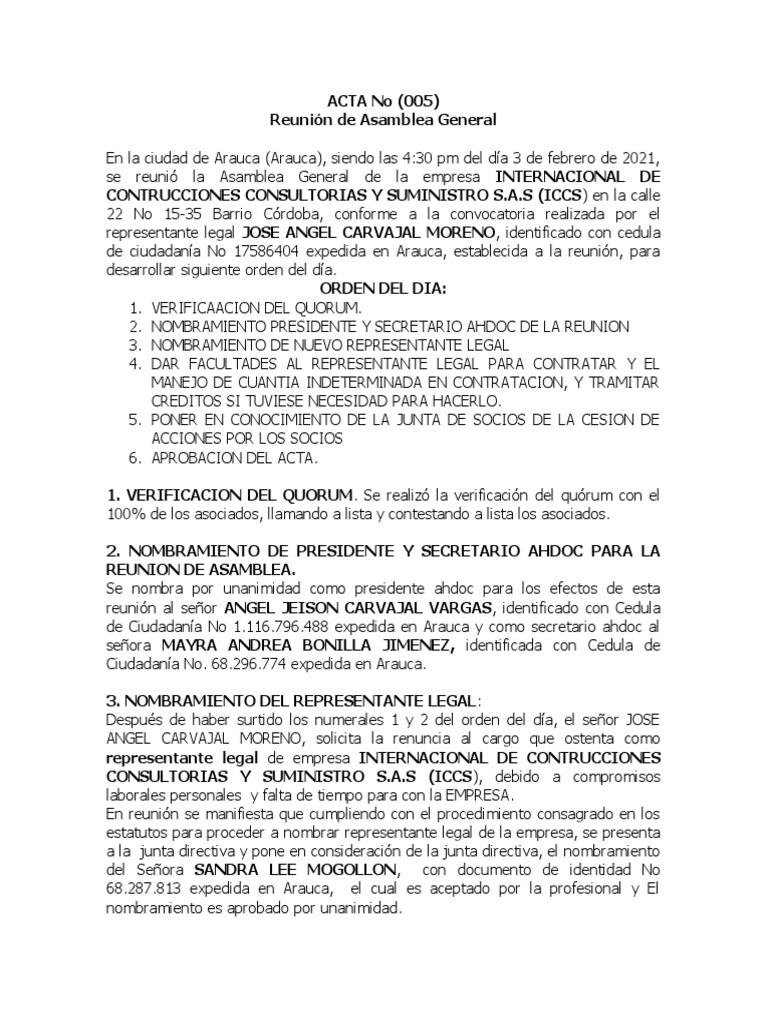 Acta de Nombramiento de Sandra Iccs | PDF