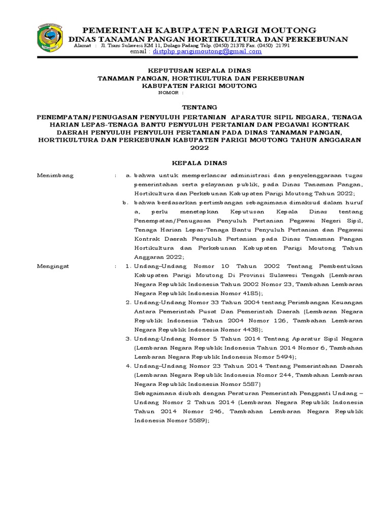 1, Fix SK Penempatan Penyuluh 2022 | PDF