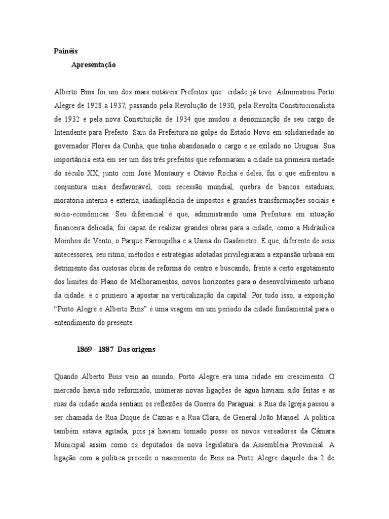 Alberto Bins: Prefeito de Porto Alegre | PDF | A Grande Depressão ...