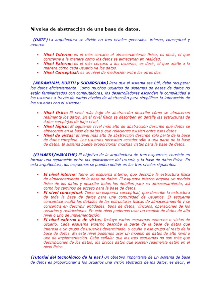 Niveles de Abstracción de Una Base de Datos | PDF | Bases de datos | Usuario (informática)
