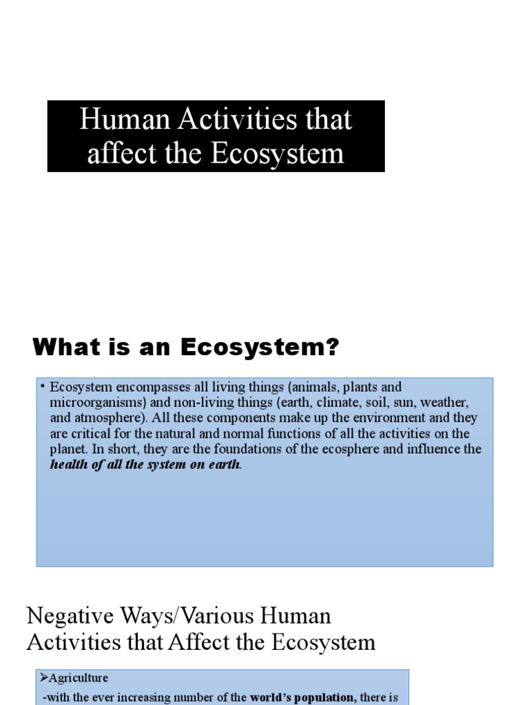 Human Activities That Affect The Ecosystem | PDF | Human Impact On The ...
