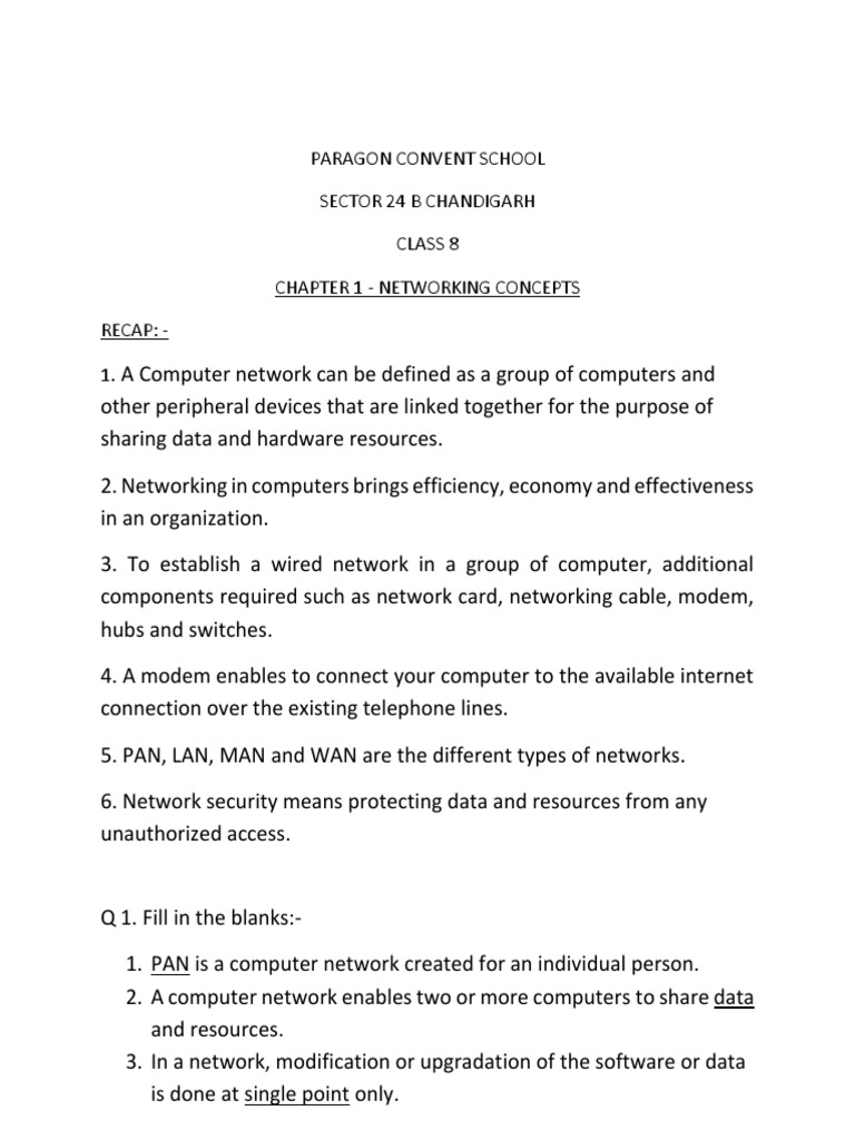 Paragon Convent School Sector 24 B Chandigarh Class 8 Chapter 1 ...