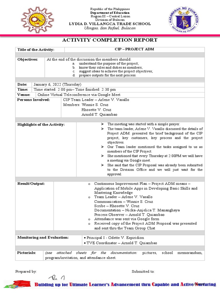 ACR - Activity Completion Report CIP Project ADM | PDF | Computing ...