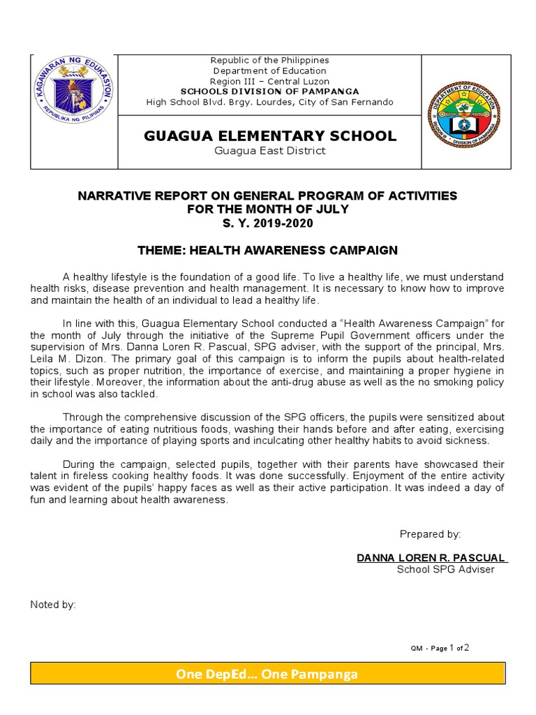 GES - Narrative-Report-SPG-July (Health Awareness Campaign) | PDF ...