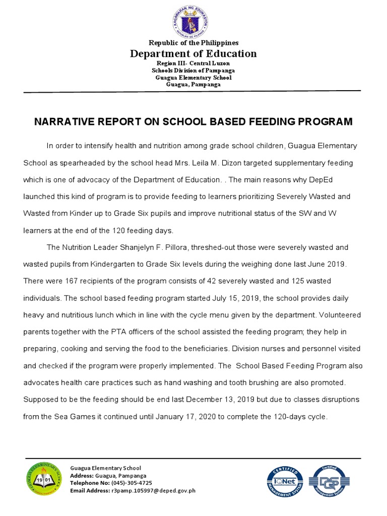 Ges - Narrative Report On School Based Feeding Program | PDF | Health ...