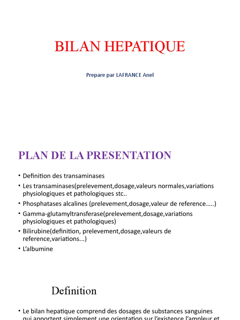 Bilan Hepatique | PDF | Transaminase | Cancer