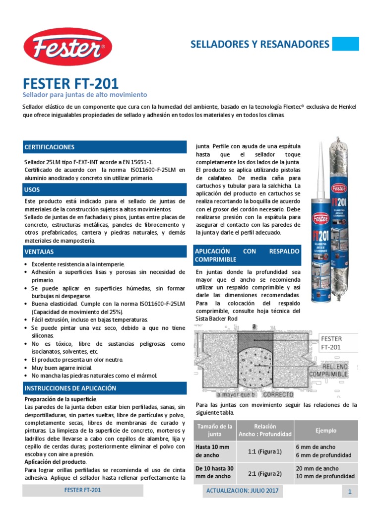 MX FT Fester FT 201 Sellador | PDF | Química | Materiales