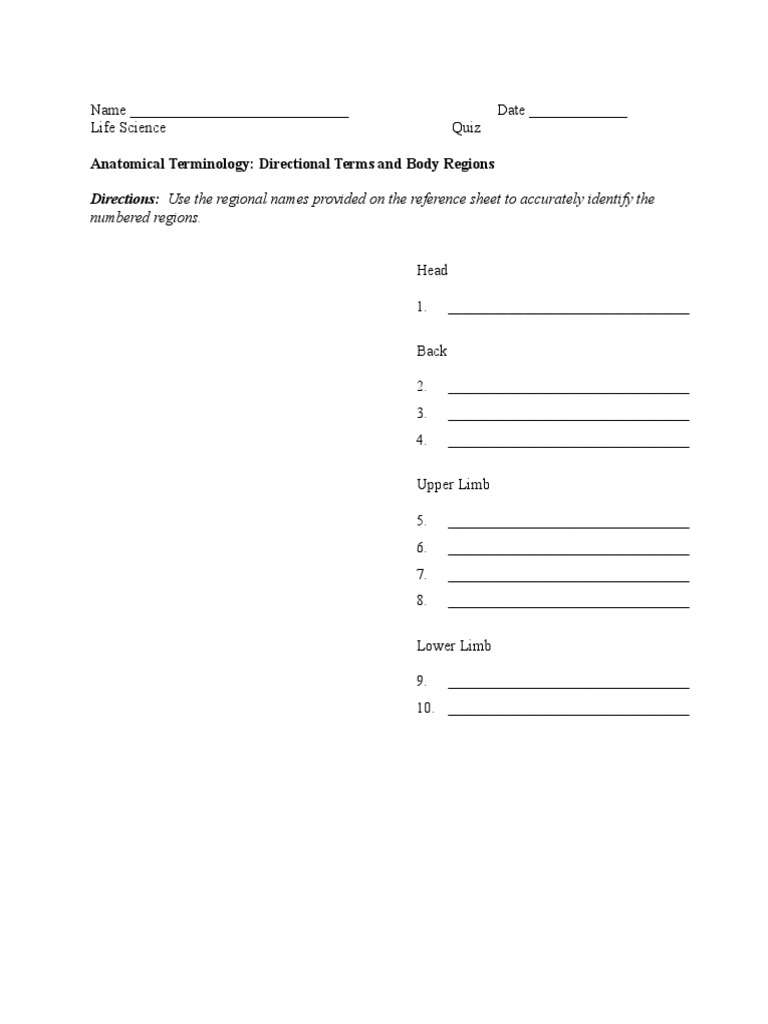 Anatomical Terminology Quiz Guide | PDF | Anatomical Terms Of Location ...