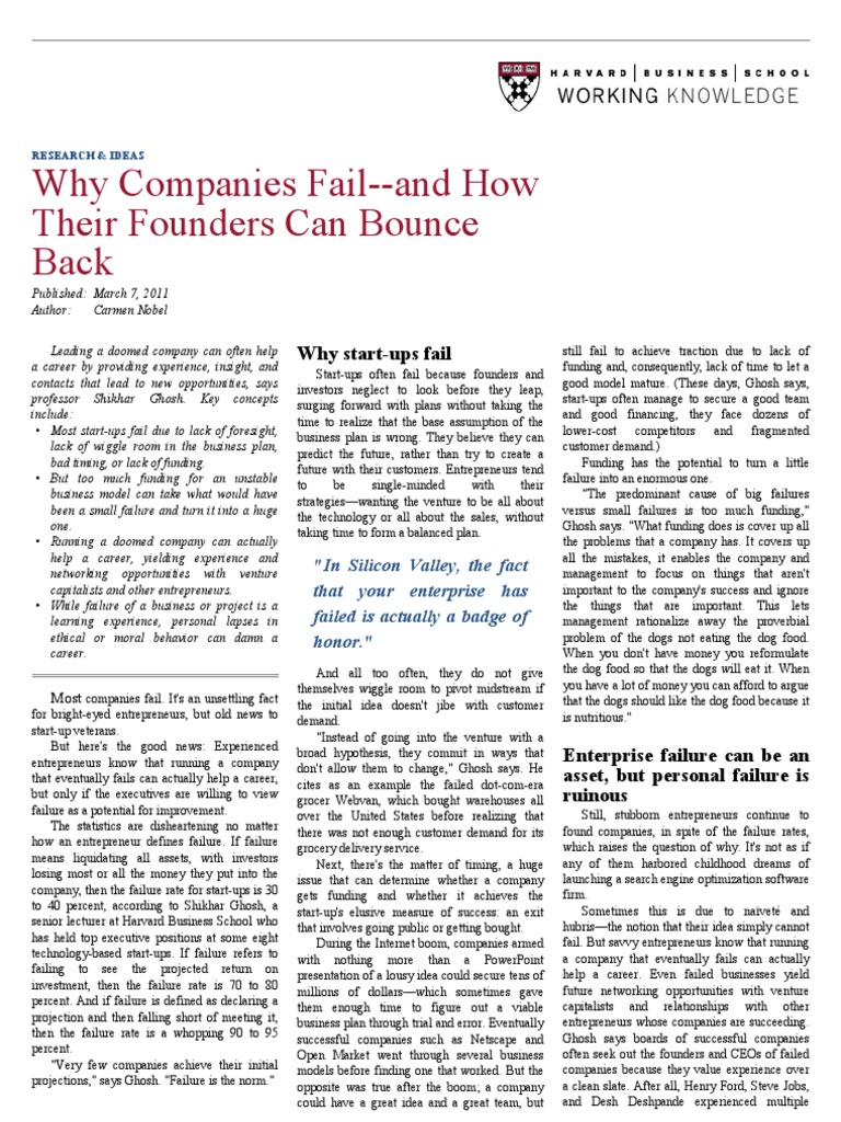 Why Companies Fail - and HowTheir Founders Can BounceBack | PDF ...
