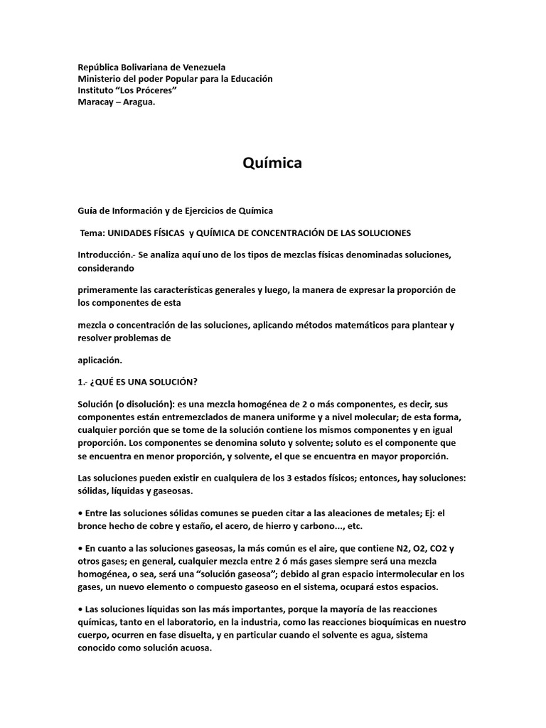 Material De Apoyo Quimica Obj 5 Estequiometria Concentraciones