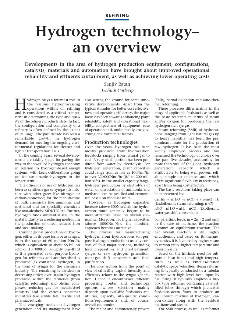Hydrogen Technology An Overview | PDF | Hydrogen | Natural Gas