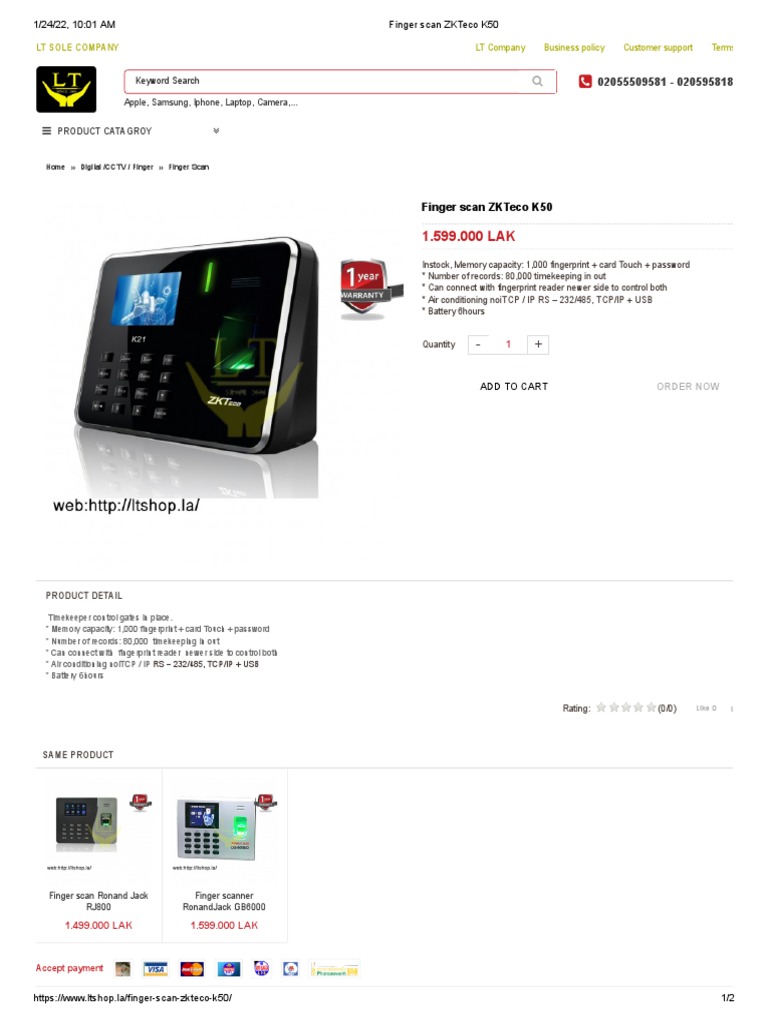 Finger Scan ZKTeco K50 | PDF | Fingerprint | Smart Devices