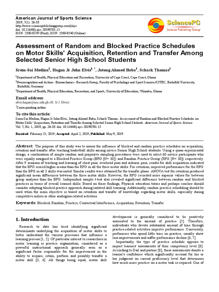 2019 Assessment of Random and Blocked Practice Schedules On Motor ...