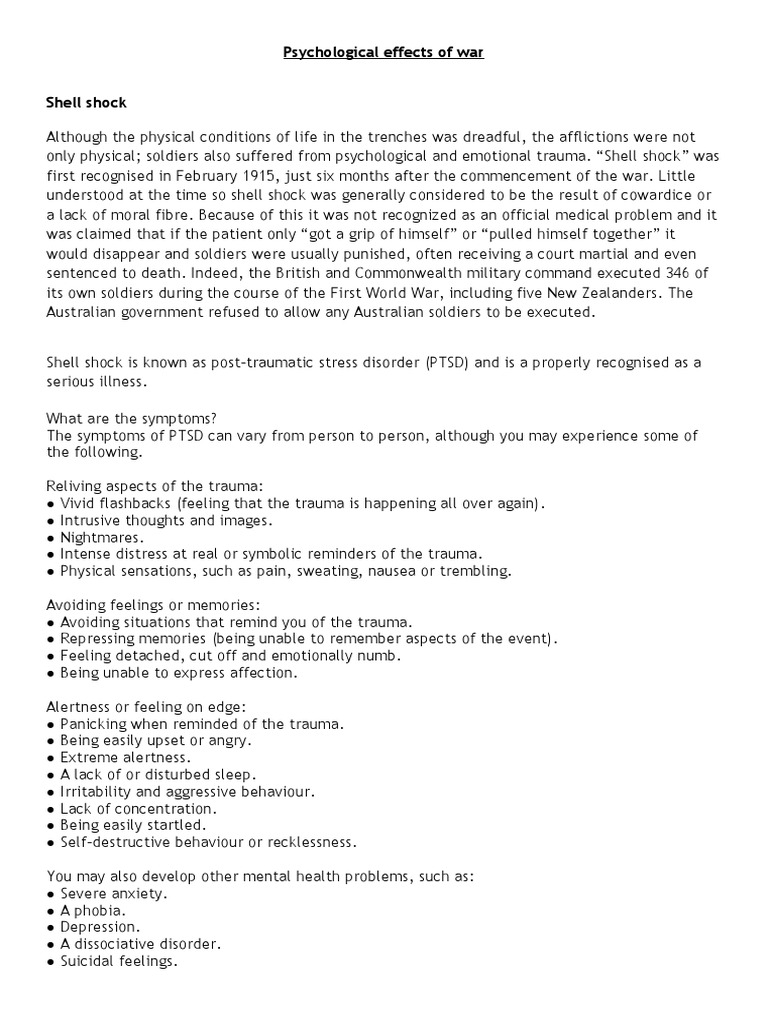 Psychological Effects of War Shell Shock | PDF