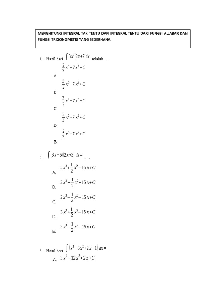 Soal Integral dan Luas Daerah Matematis | PDF