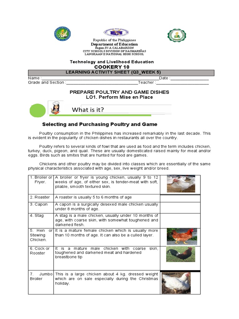 Cookery-10 LAS-Q3 Week5 | PDF | Poultry | Chicken