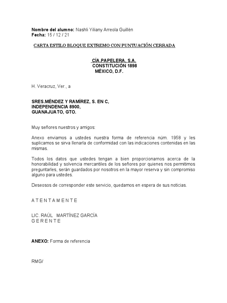 #3 Carta Estilo Bloque Extremo Con Puntuación Cerrada | PDF