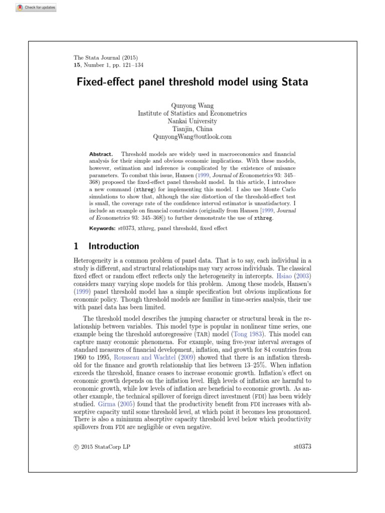 Fixed-E Ect Panel Threshold Model Using Stata | PDF | Bootstrapping ...