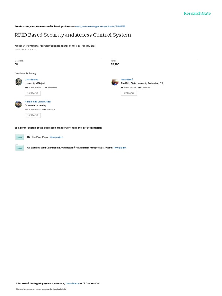 RFID Based Security and Access Control System | PDF | Radio Frequency ...