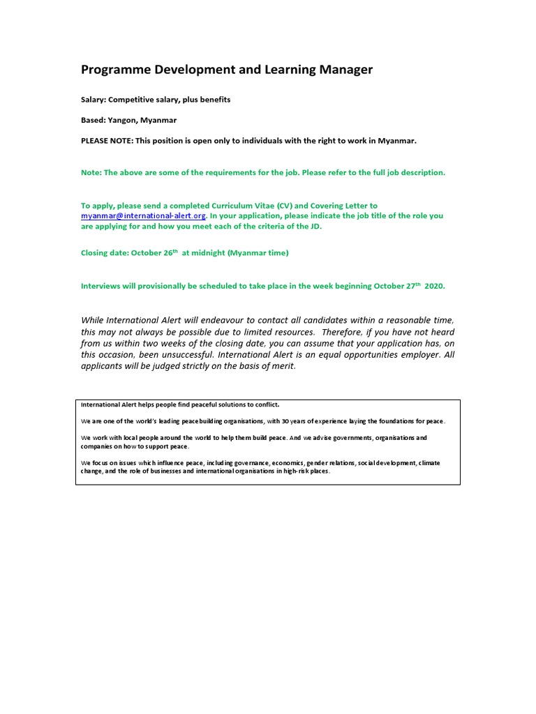 Programme Development and Learning Manager | PDF | Peacebuilding ...