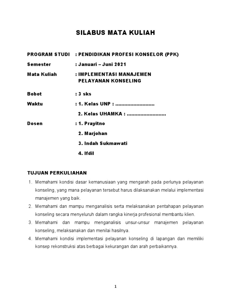 Silabus Mata Kuliah PPK | PDF