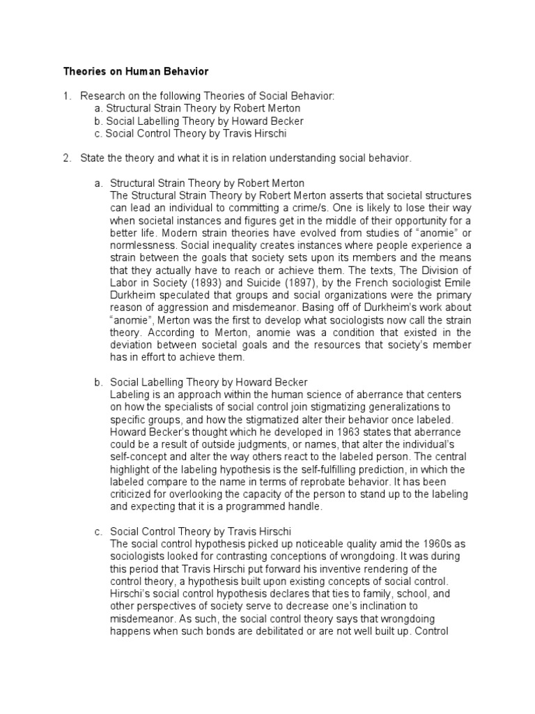 Theories On Human Behavior | PDF | Behavioural Sciences | Science