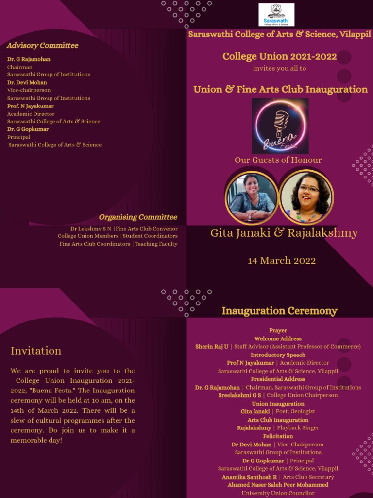 Union Inauguration Brochure | PDF | Leadership | Meetings
