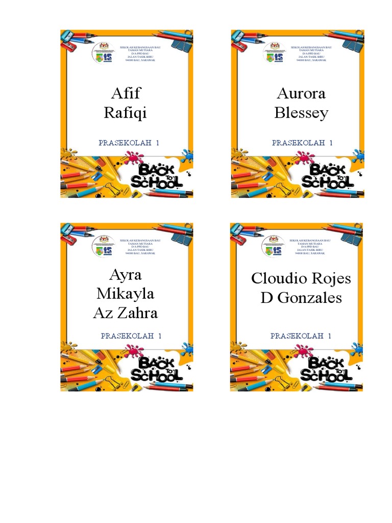 Name Tag Prasekolah | PDF