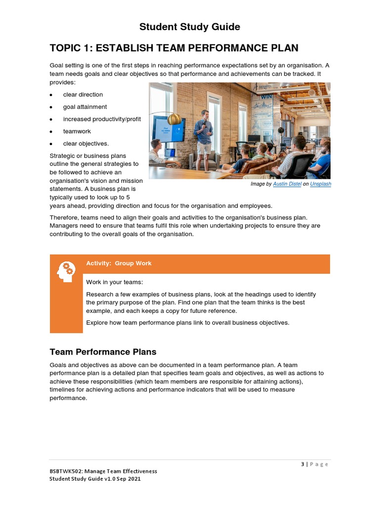 Student Study Guide Topic 1: Establish Team Performance Plan | PDF ...