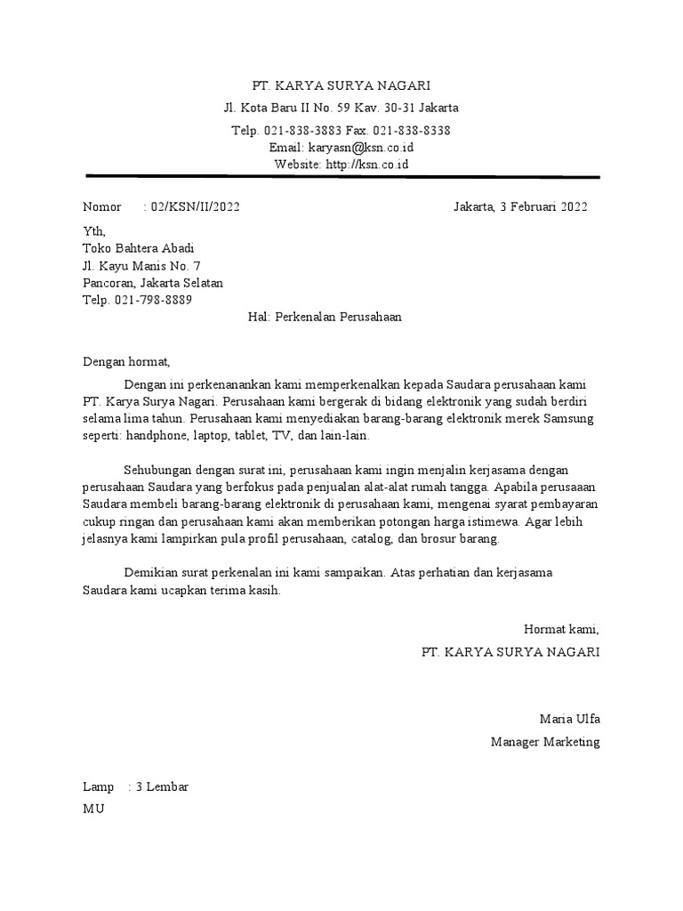 Contoh Surat Niaga | PDF