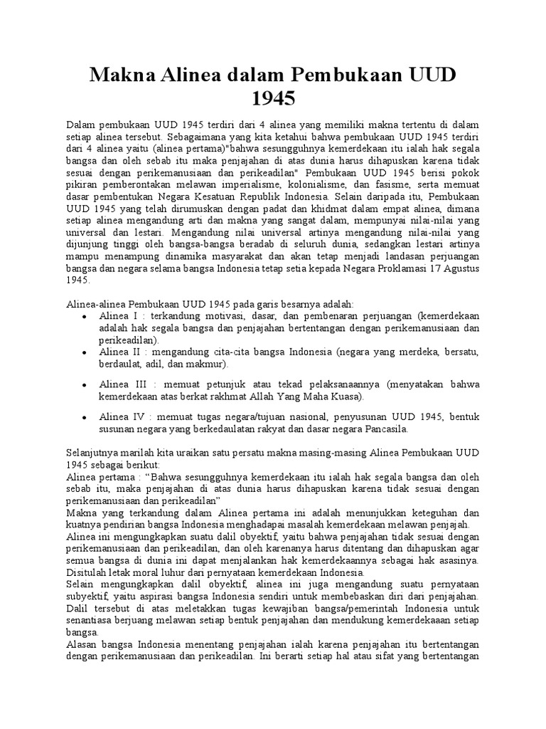 Makna Alinea Dalam Pembukaan UUD 1945 | PDF