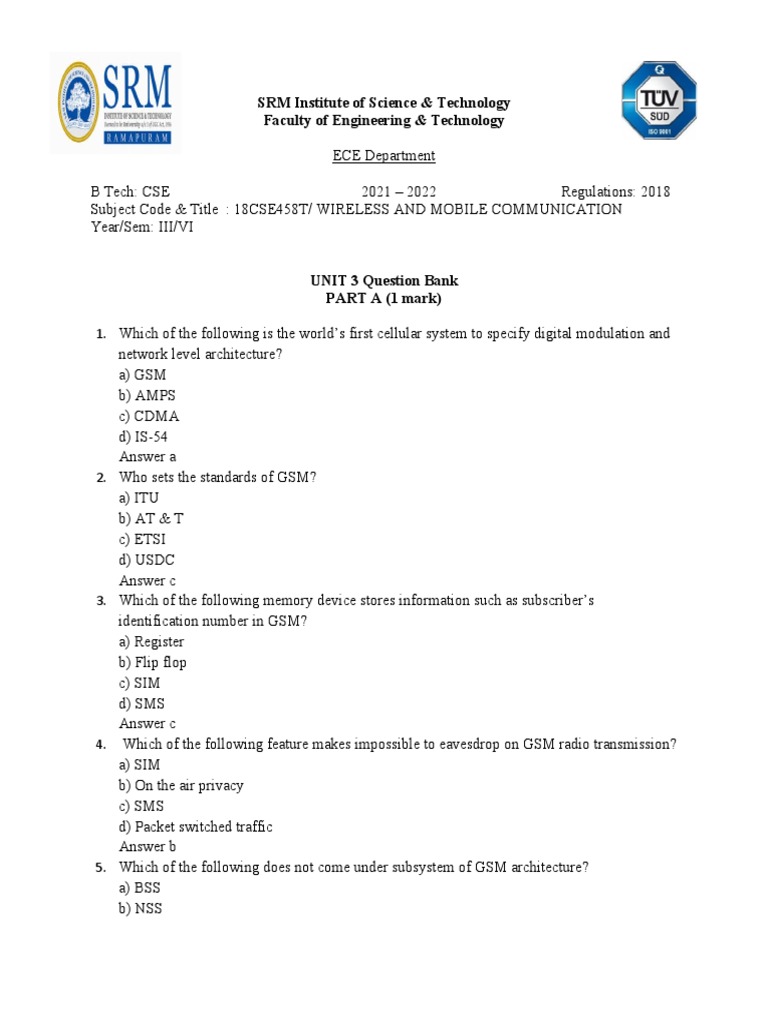 Unit 3 Question Bank-1 | PDF | Cellular Network | Gsm